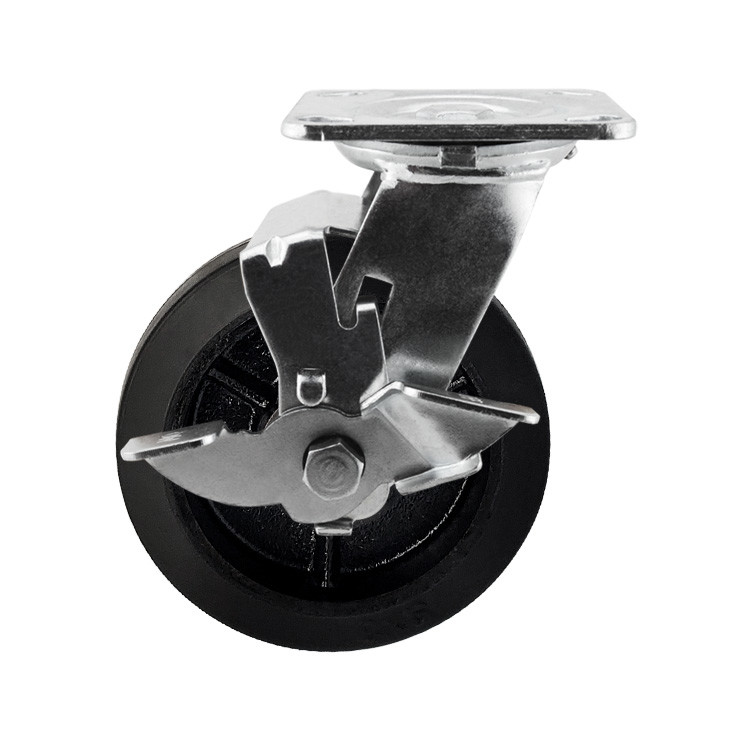 150x50mm Black Rubber Wheel Swivel Lock Heavy Duty Cast Iron Core ...