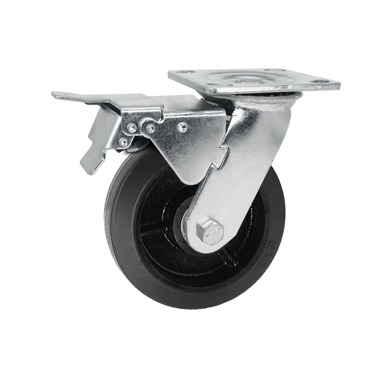 200x50mm 550LBS Soft Top Plate Swivel Black Iron Rubber Trolley Wheels ...