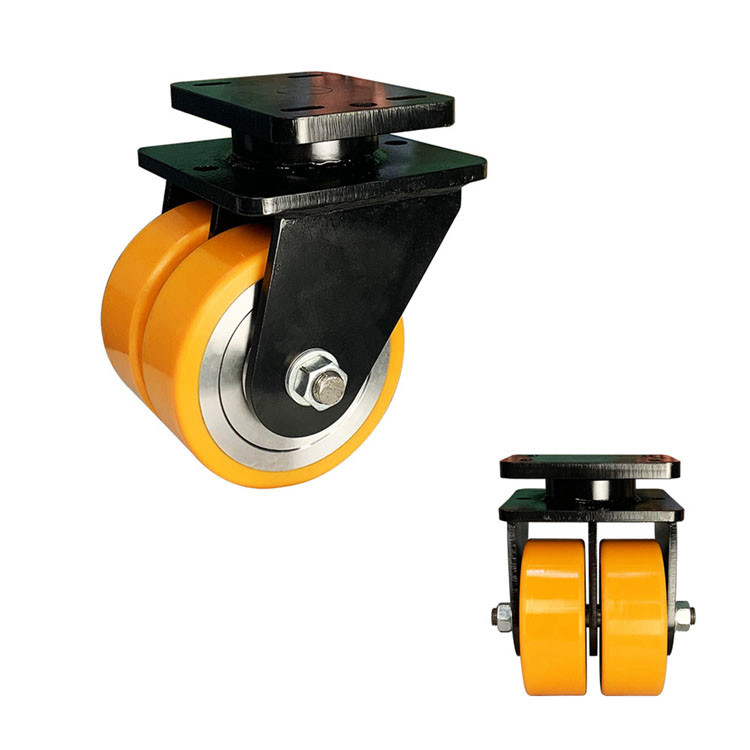 5000KG Capacity PU Wheels Orange Super Heavy Duty Casters Steel PU Twin ...