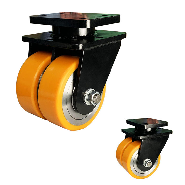 5000KG Capacity PU Wheels Orange Super Heavy Duty Casters Steel PU Twin ...
