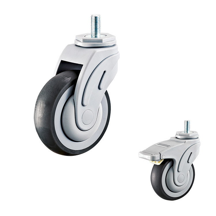 5 Inch Soft TPR Round Tread Wheel Grey Threaded Stem Caster Wheels With ...