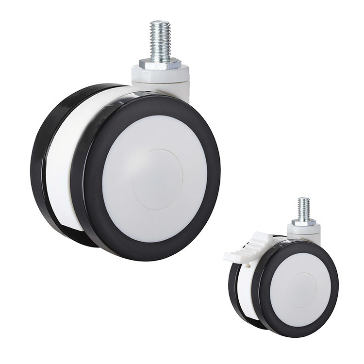 5'' Twin Wheel Medical Casters 125KG Black PU Threaded Stem Swivel ...