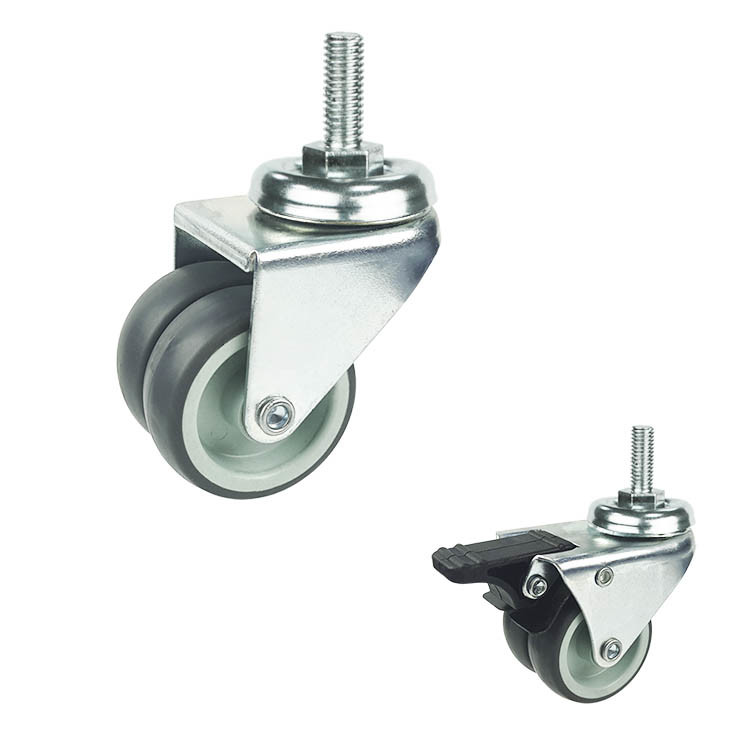 2 Inch Light Duty Casters TPR Soft 132LBS Threaded Stem Swivel Twin ...