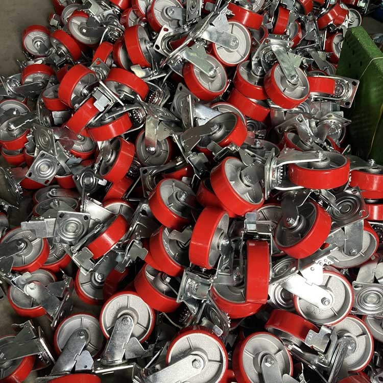 Cast Iron Pu Swivel Heavy Duty Casters 6 Inch Red Solid Industrial ...