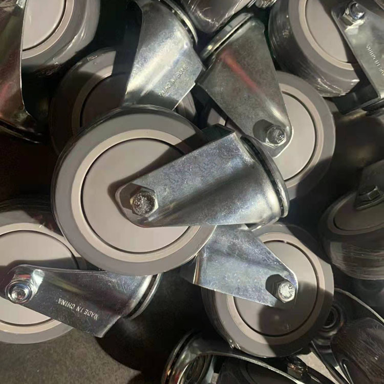 4 Inch Grey Soft Trolley Wheels Silent TPR Hollow Kingpin Bolt Hole ...