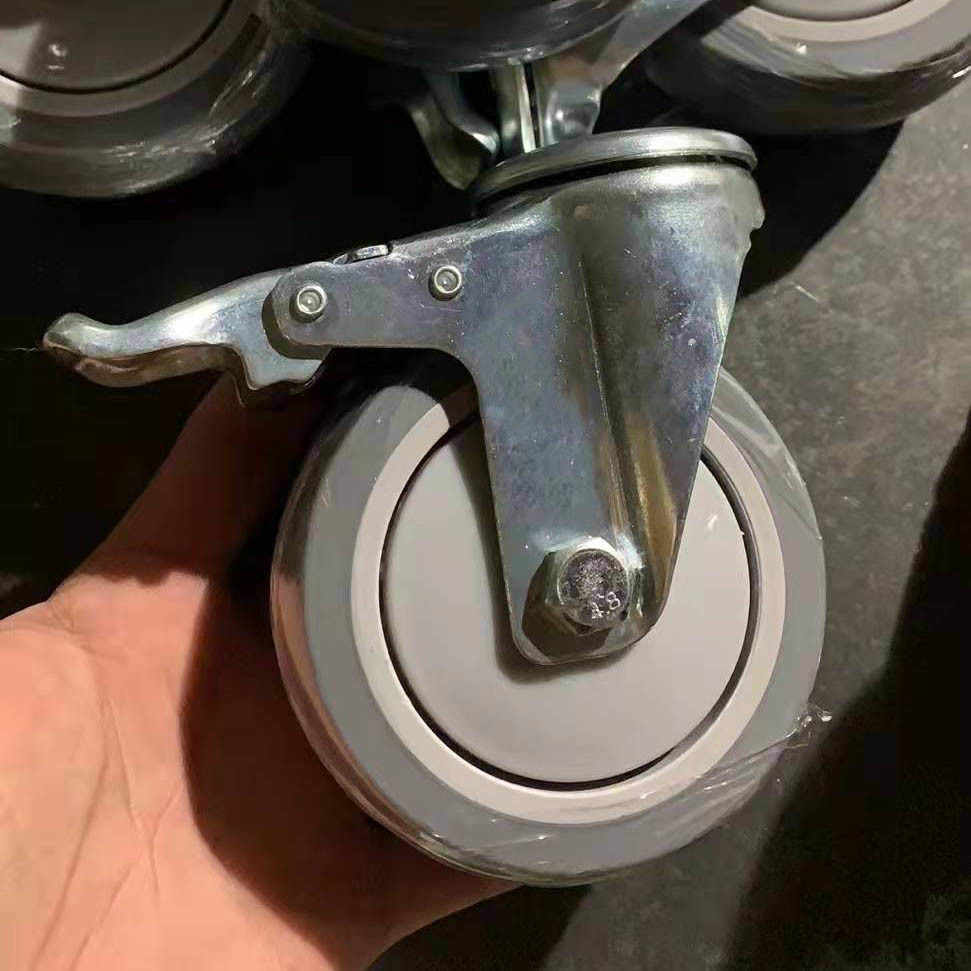 4 Inch Grey TPR Shopping Trolley Wheels With Locks Soft Bolt Hole ...