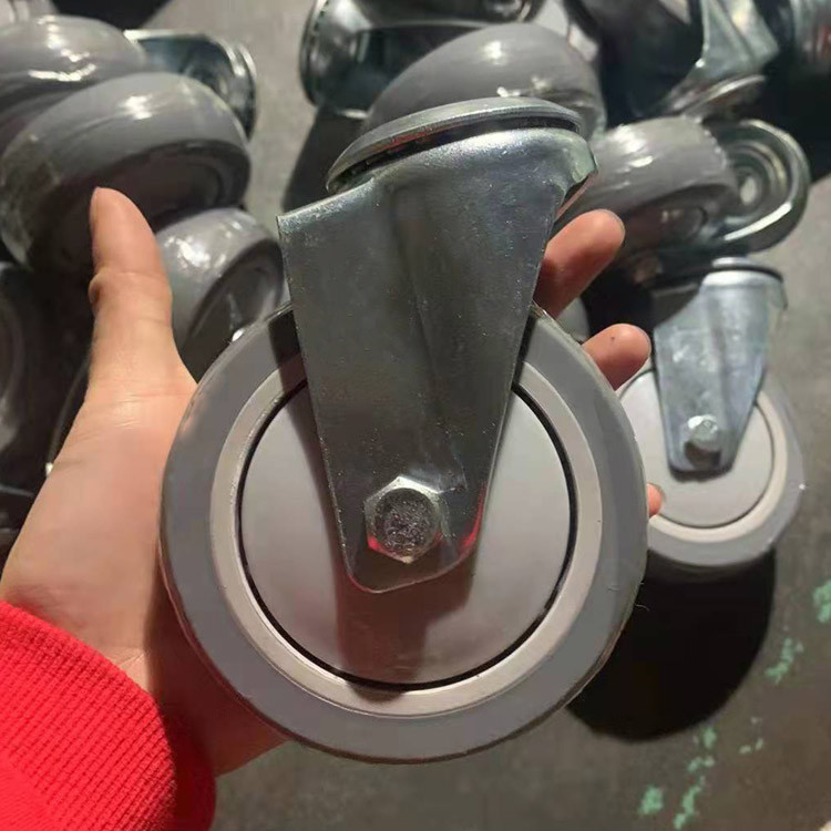 4 Inch Grey Soft Trolley Wheels Silent TPR Hollow Kingpin Bolt Hole ...