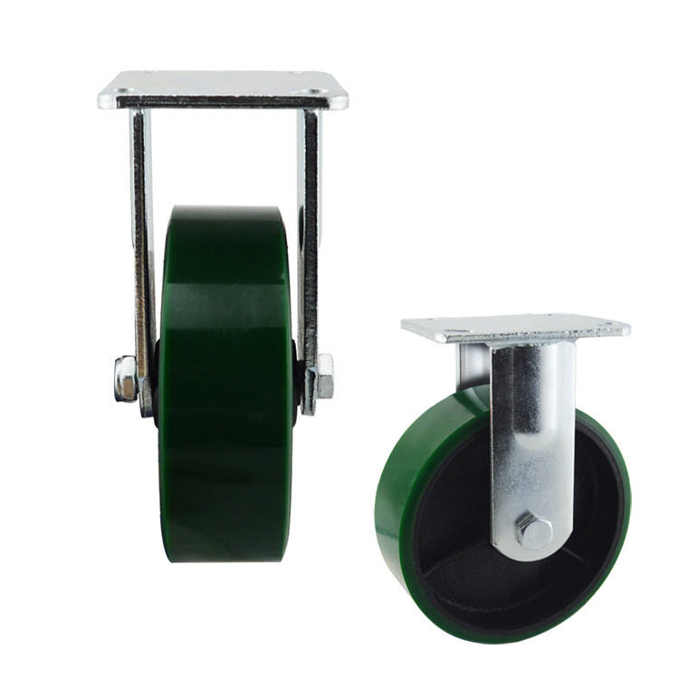 6" Rigid Plate Industrial Cast Iron Casters 2 Inch Wide Green Wheel ...