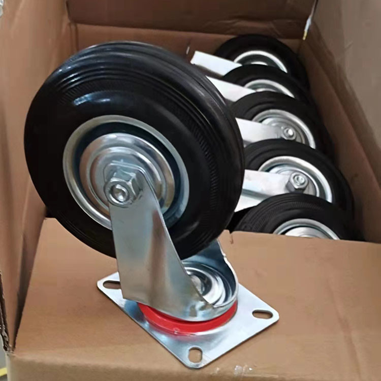 7 Inch Black Rubber Industrial Wheels Metal Cover Swivel Plate Caster ...