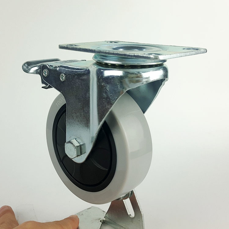 4" Grey Ball Bearing Wheel Swivel Plate Medium Duty Casters With Brakes ...