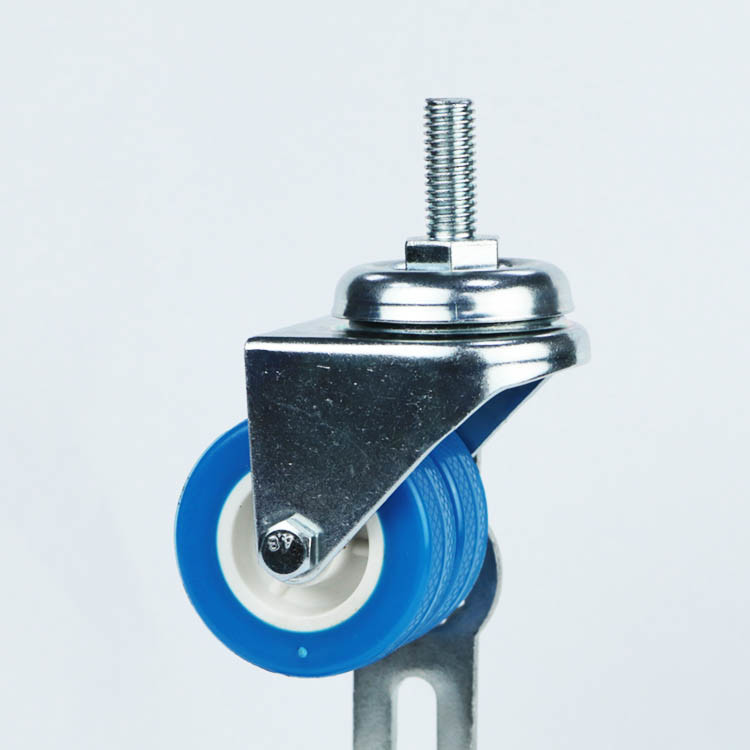 50mm Diameter Twin Wheel Casters Threaded Stem Blue PVC Light Duty ...