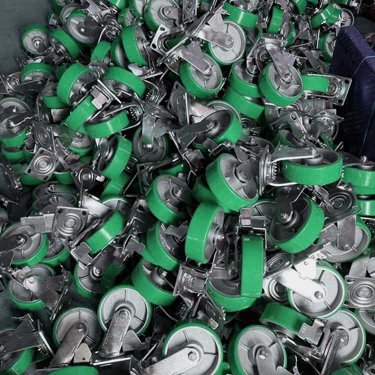 6 Inch Green Soft PU Wheels Side Lock Cast Iron Polyurethane Swivel ...