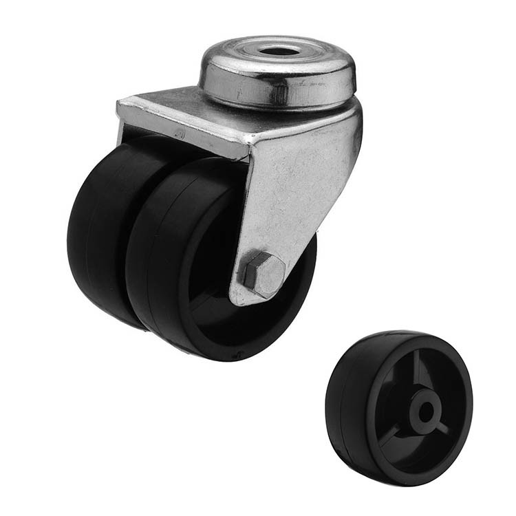 50mm Dual Wheel PP Casters With Lock Bolt Hole Plastic Swivel Casters ...
