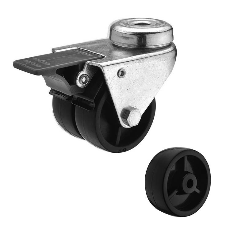50mm Dual Wheel PP Casters With Lock Bolt Hole Plastic Swivel Casters ...