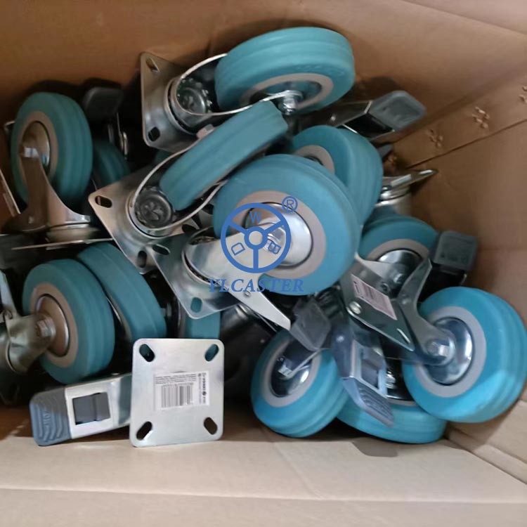 Heavy Duty Steel Plate Casters Smooth Plastic Core Swivel Lock Wheels 2 ...