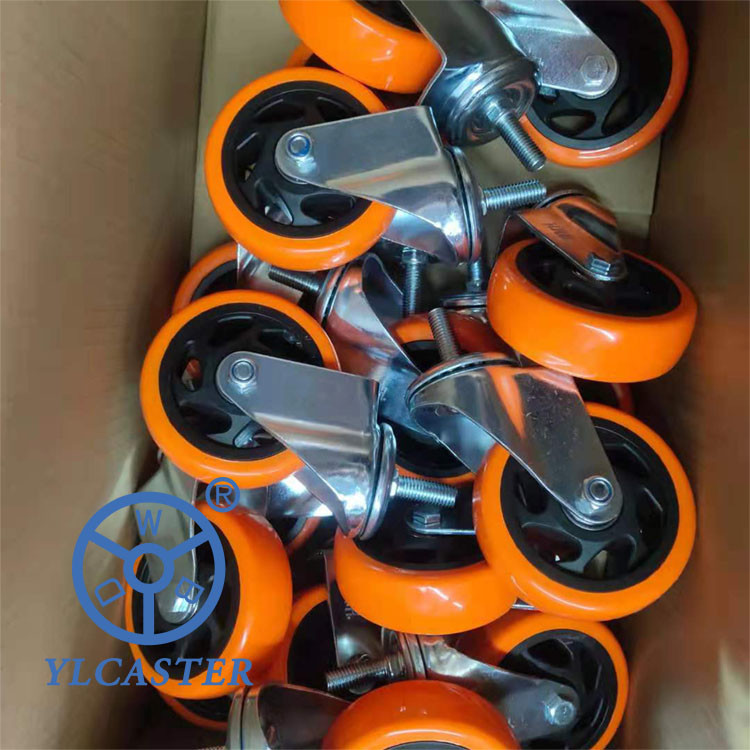 4 Inch Hollow Core Polyurethane Wheels Orange Black Wheel Swivel ...