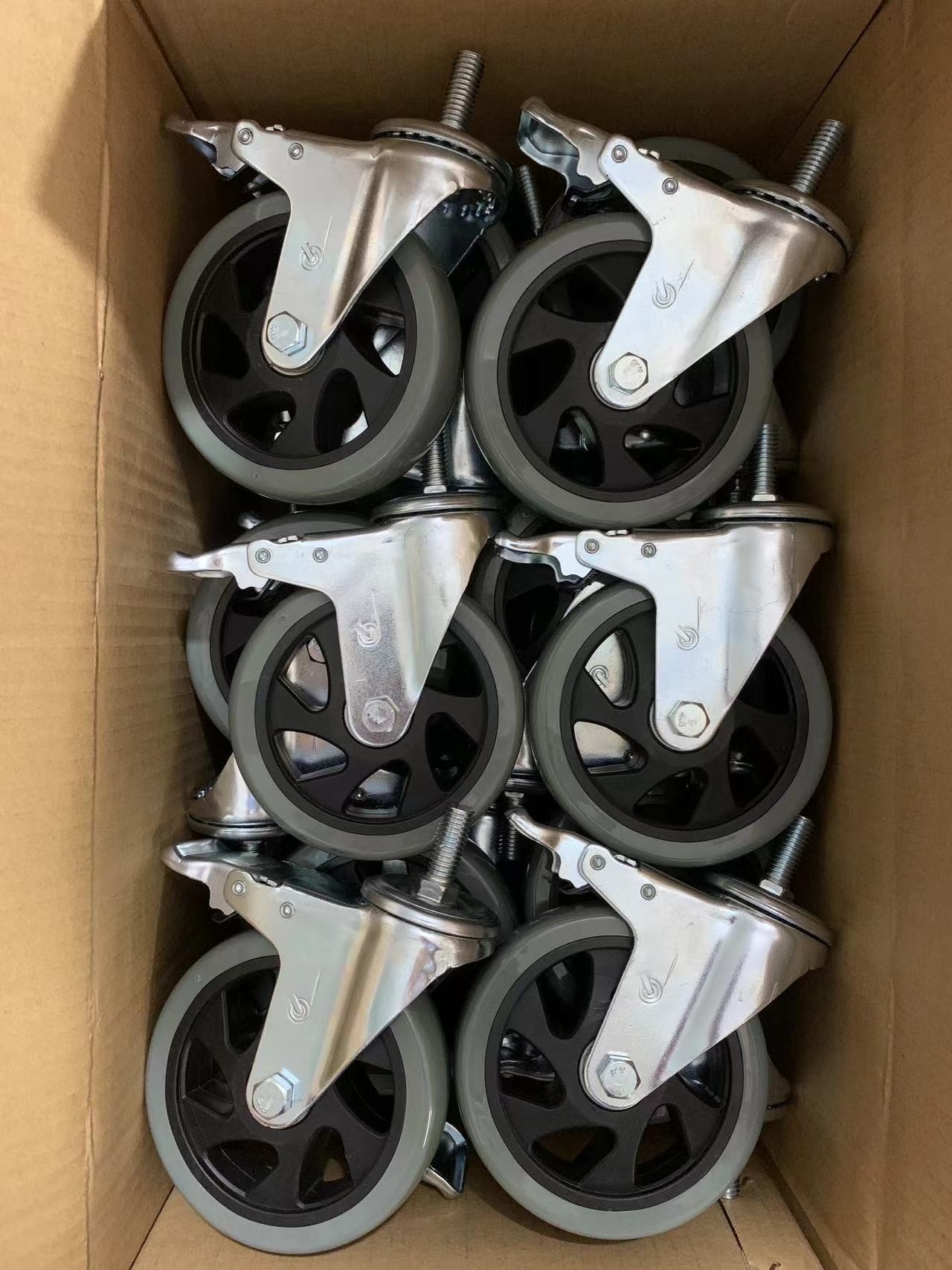 High Quality 4 Inch Black PVC Casters Double Ball Bearing Threaded Stem ...