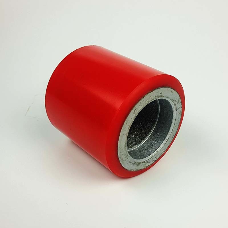 80mm Red PU Pallet Truck Wheels Ball Bearing Cast Iron PU Industrial ...