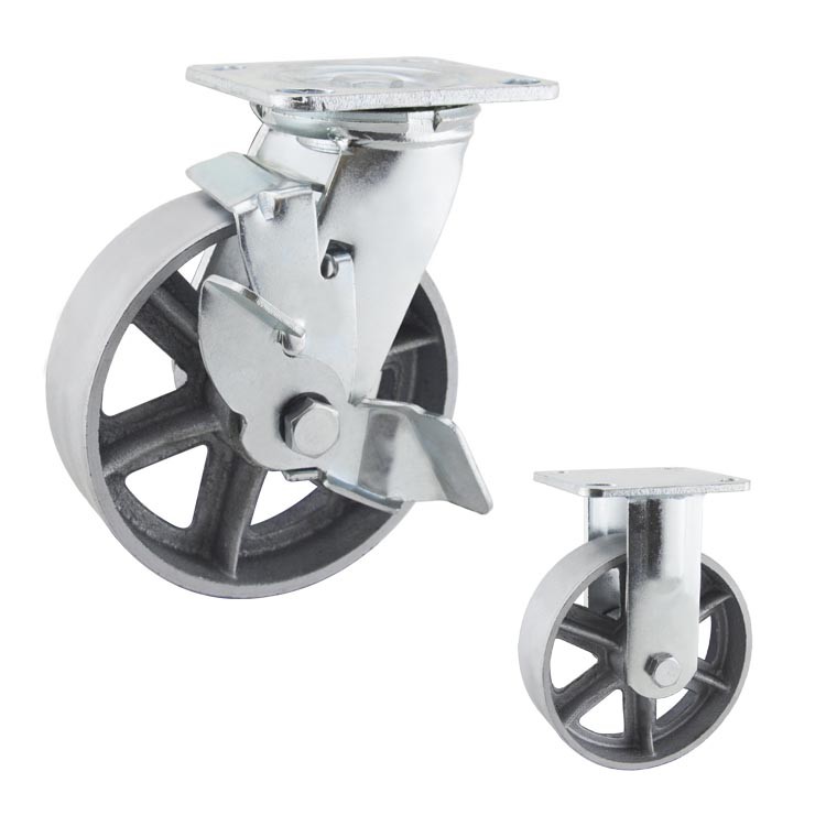 280kg Load Capacity 6" Industrial Casters Heavy Duty Cast Iron Wheels ...