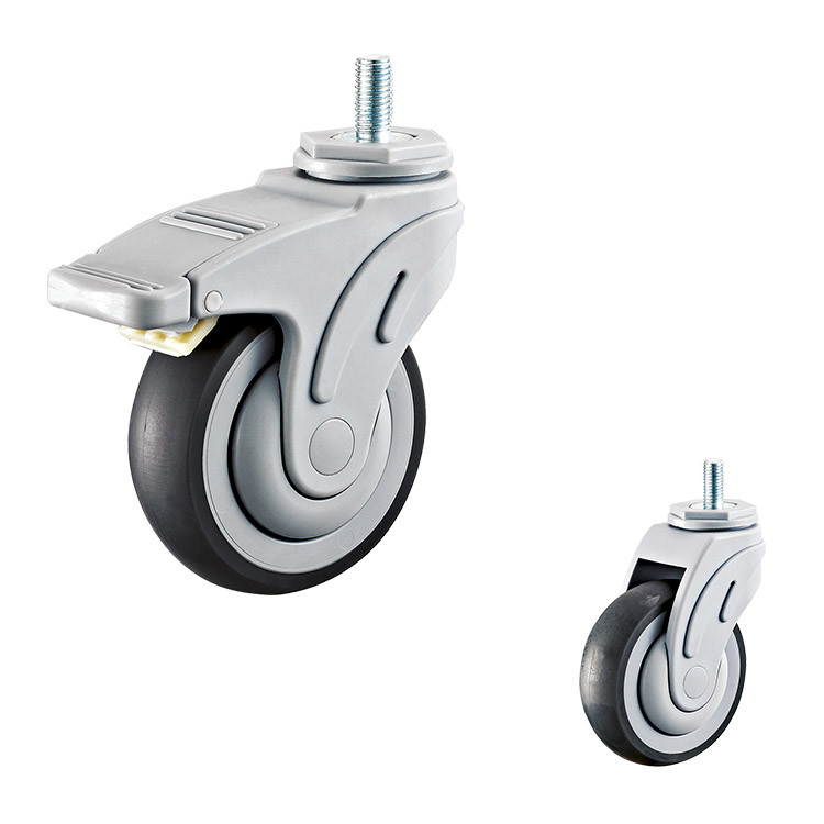 5 Inch Soft TPR Round Tread Wheel Grey Threaded Stem Caster Wheels With ...