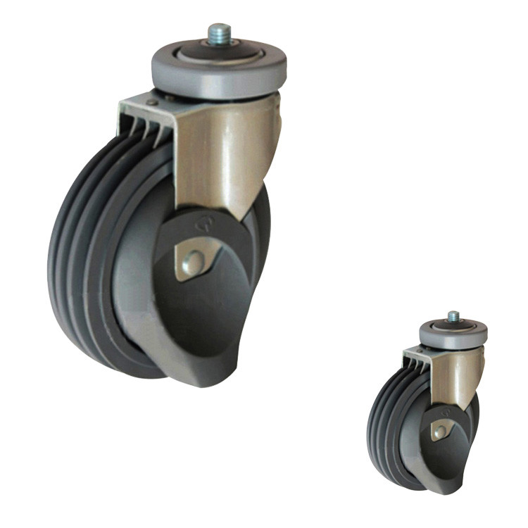 PU 242lbs Loading 5 Inch Shopping Cart Wheels With 12x15mm Threaded Stem
