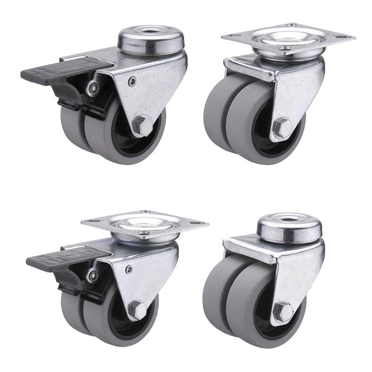 50MM Bolt Hole Swivel Head 132LBS TPR Rubber Casters Twin Wheel ...