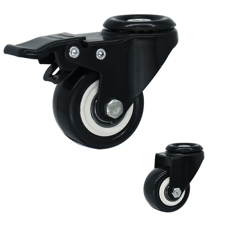2" Silent Wheel Black PVC Light Duty Casters Swivel Lock Bolt Hole ...